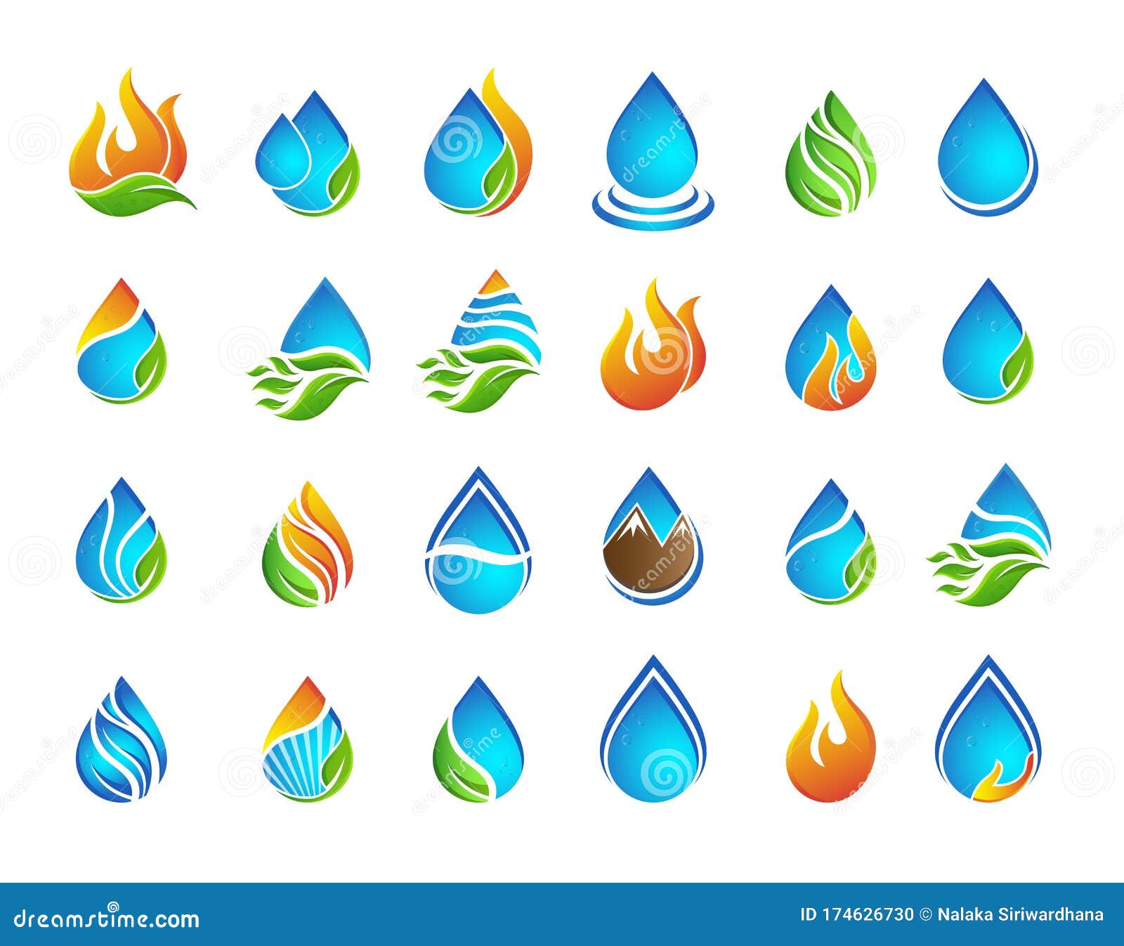 Flame Icon Set, Water Drop Logo, Set of Water Drops Symbol Icon, Nature ...