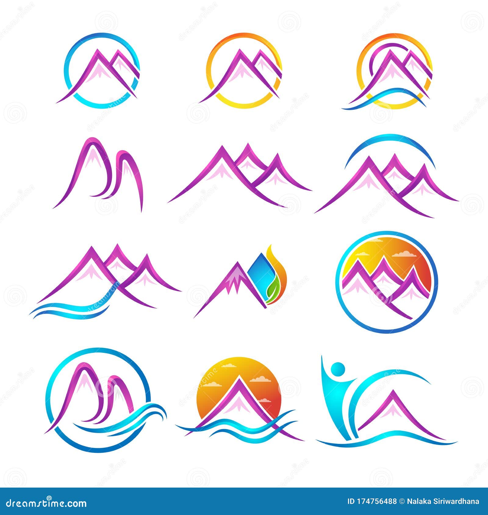 Mountain Symbol Set with Nature Elements. Stock Vector - Illustration ...