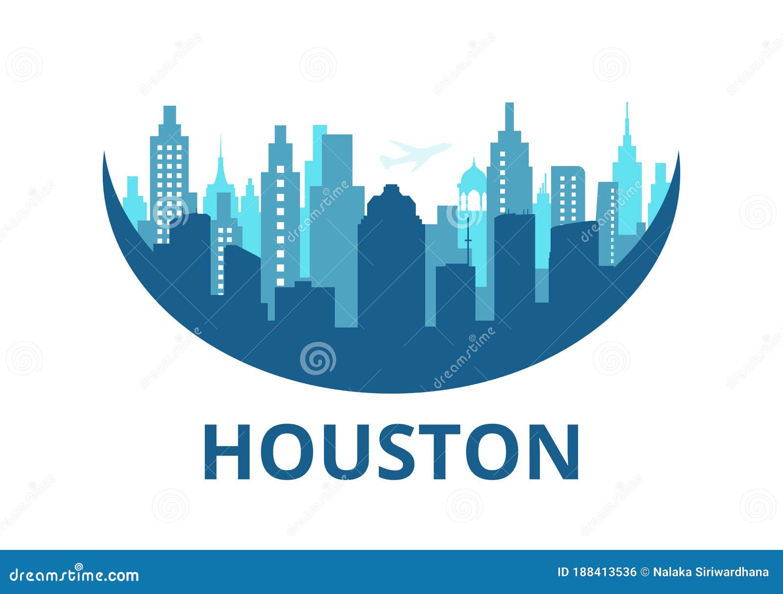 Houston City Skyline Blue Color Illustration. Stock Vector ...