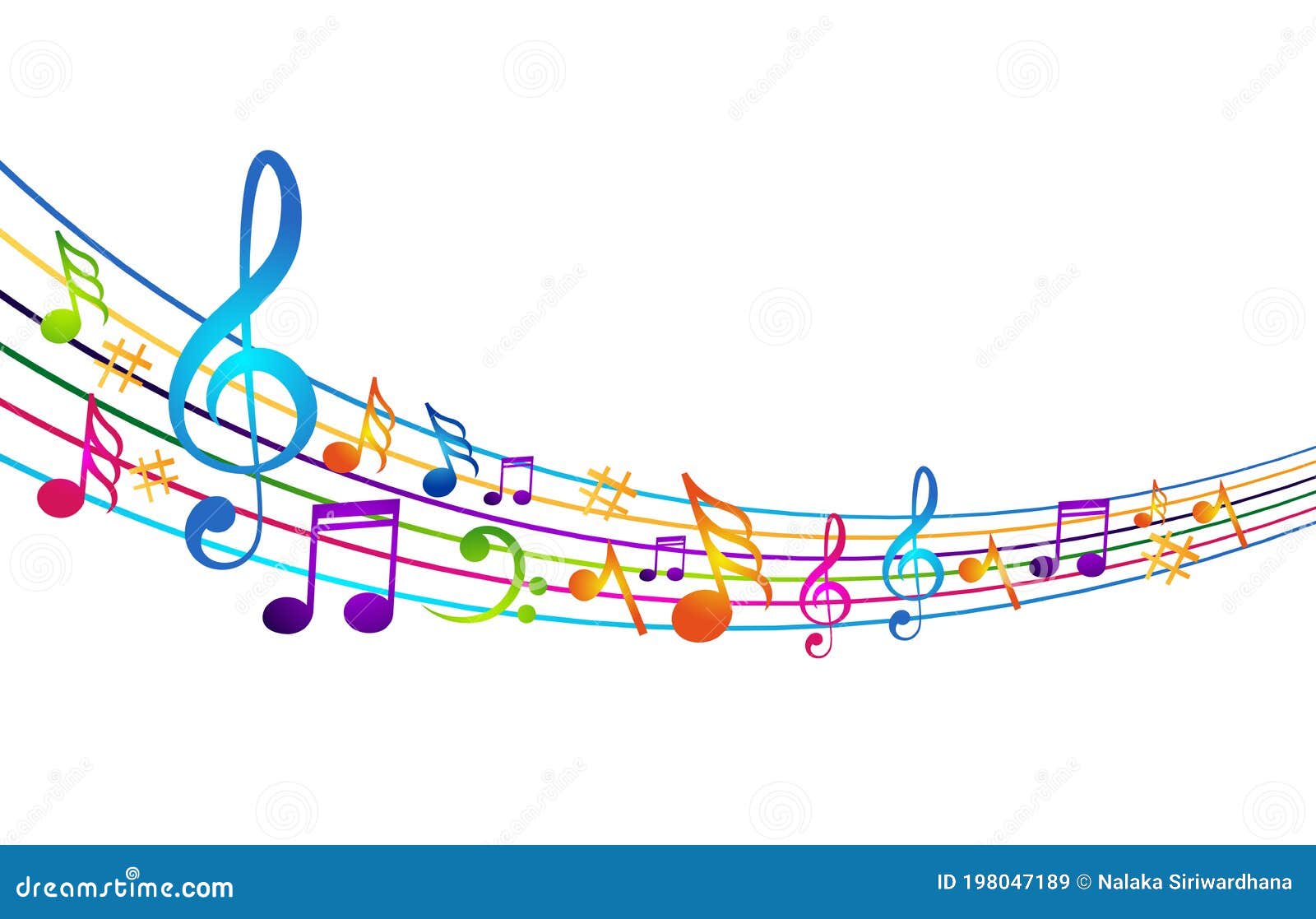 Colorful Music Notes with Waves. Stock Vector - Illustration of chord ...