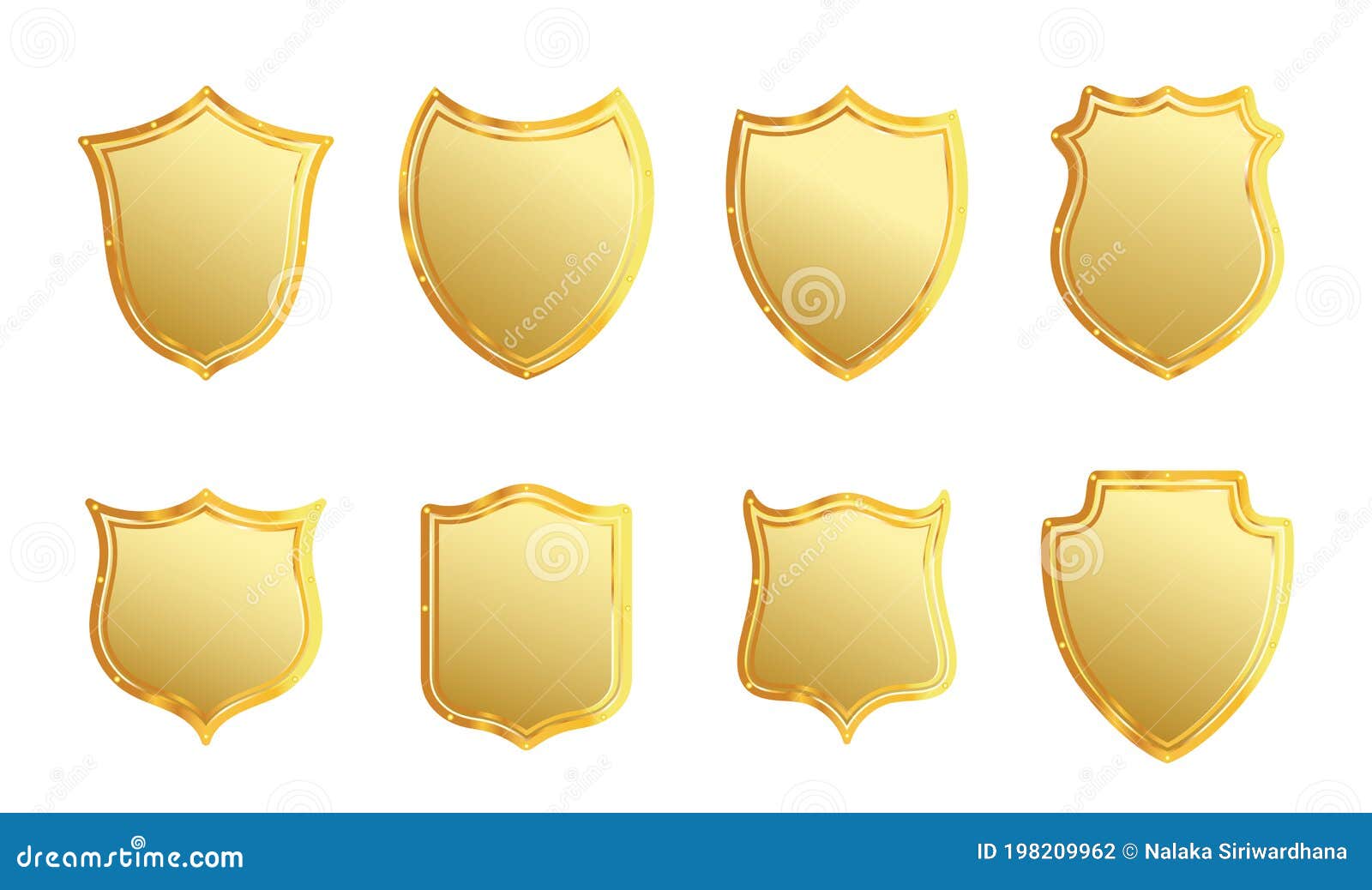 Vector gold shield set. stock vector. Illustration of frame - 198209962