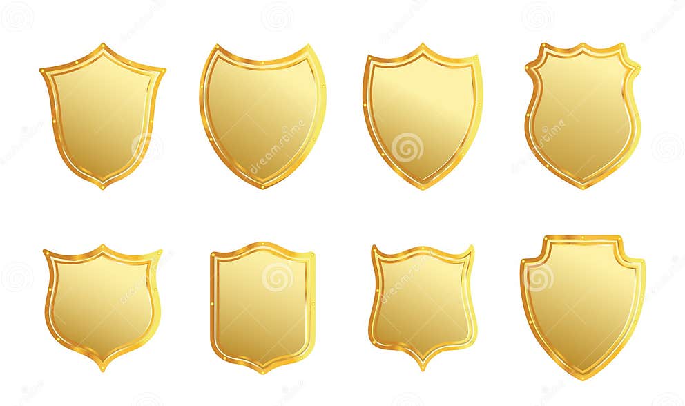 Vector gold shield set. stock vector. Illustration of frame - 198209962