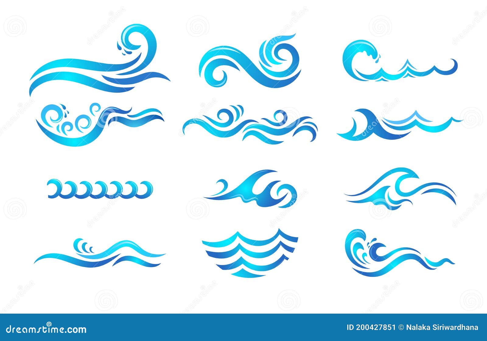Water Wave Set in Blue Color. Stock Vector - Illustration of isolated ...