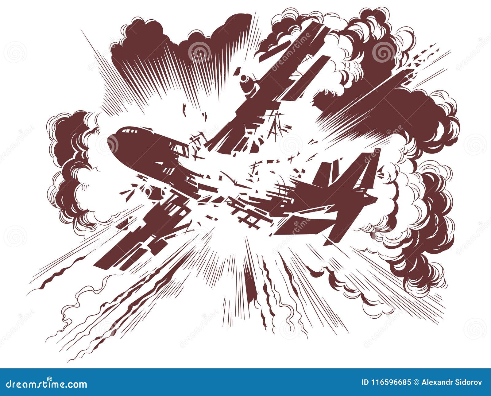 Explosion of aircraft. stock vector. Illustration of dynamite - 116596685