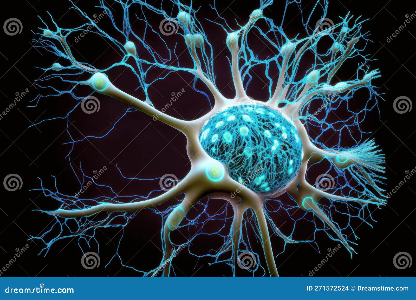 Microscopic Neuron Fractals with Blue Light Particles, Generative AI ...