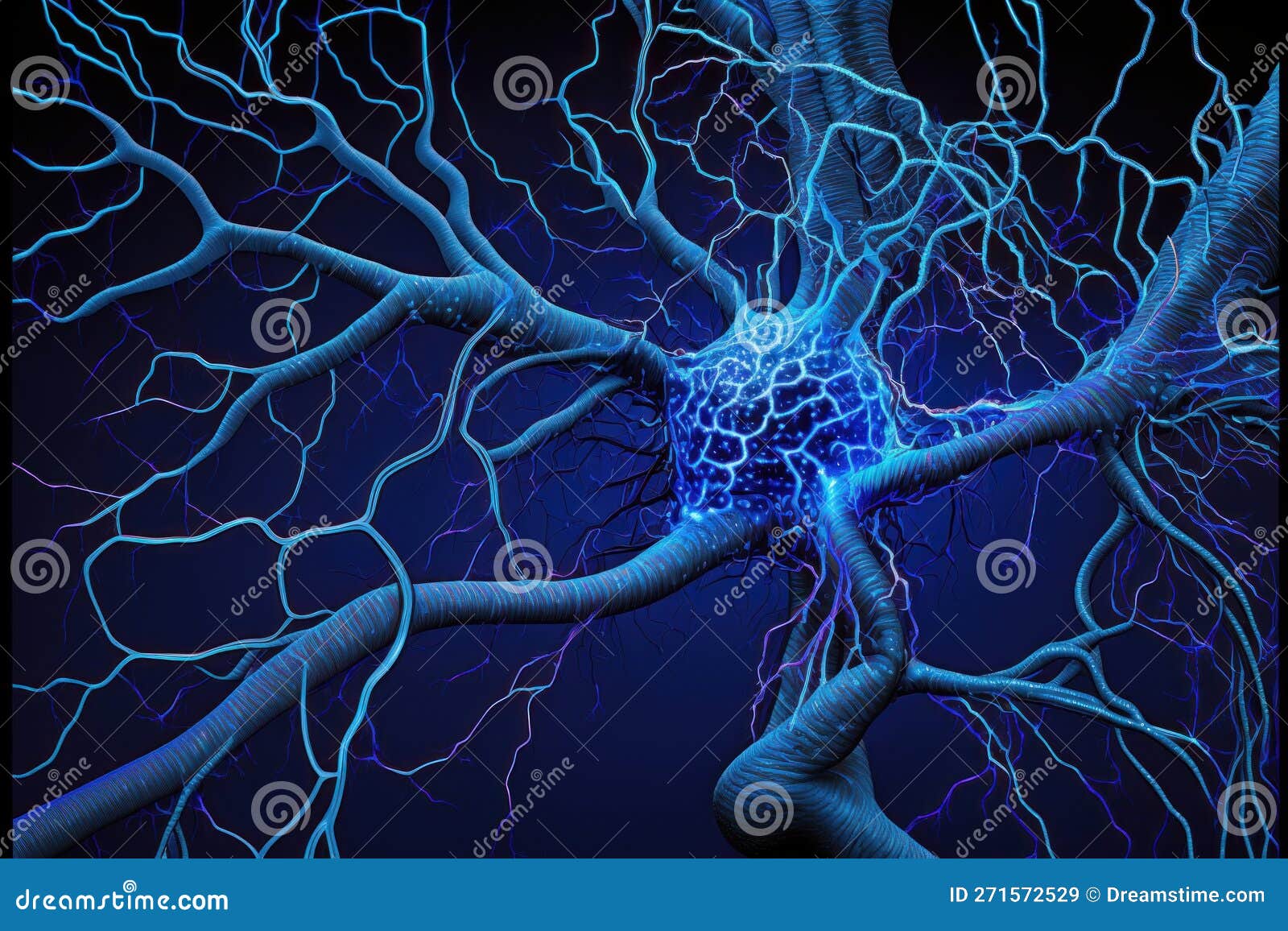 Microscopic Neuron Fractals with Blue Light Particles, Generative AI ...