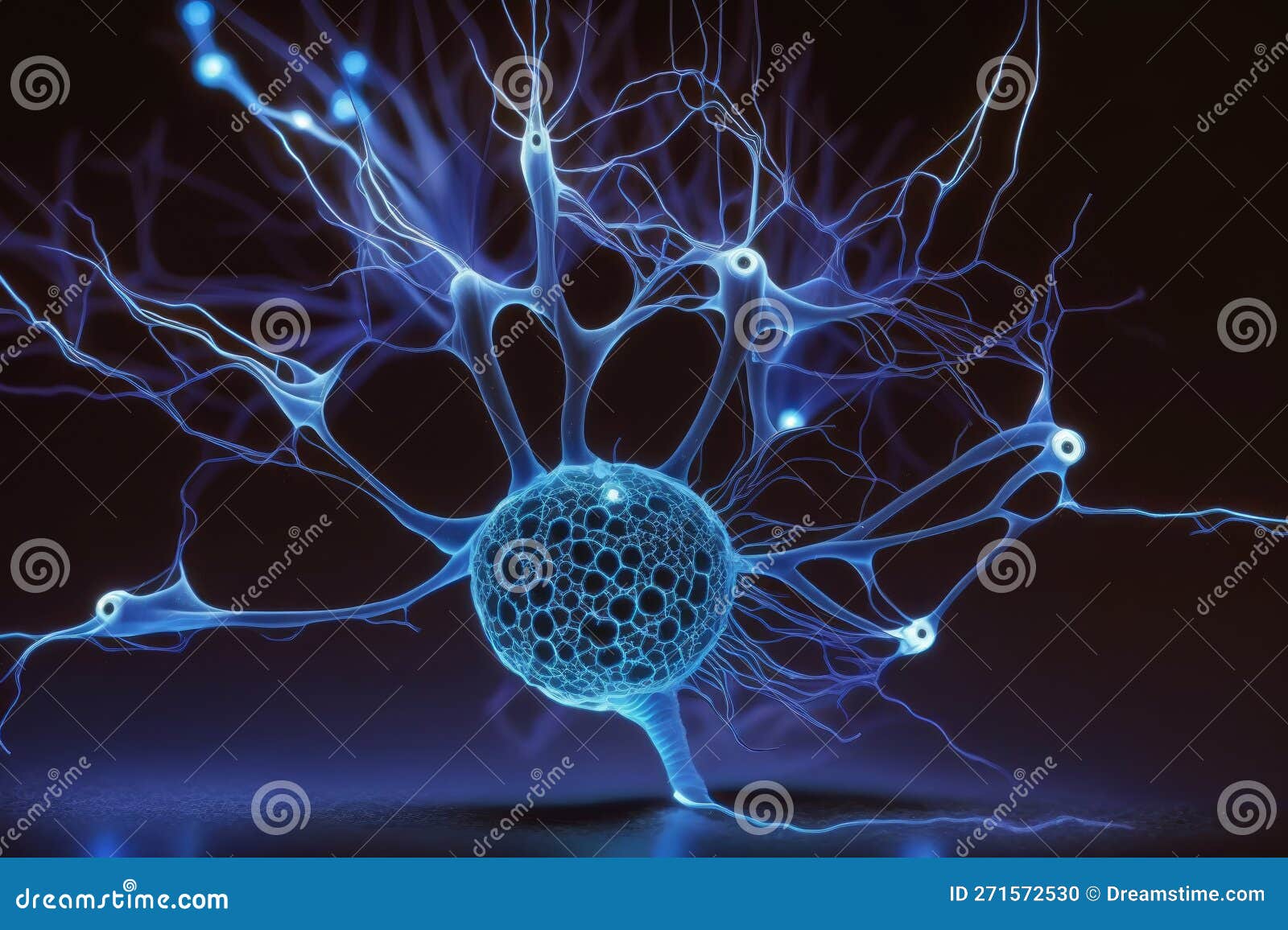 Microscopic Neuron Fractals with Blue Light Particles, Generative AI ...