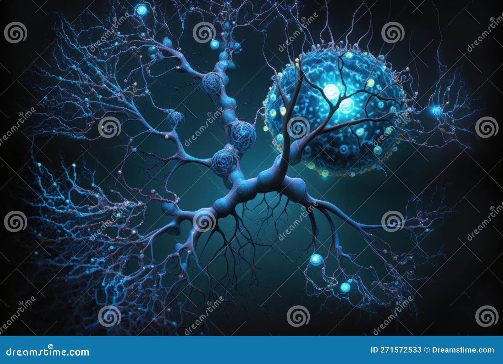Microscopic Neuron Fractals with Blue Light Particles, Generative AI ...