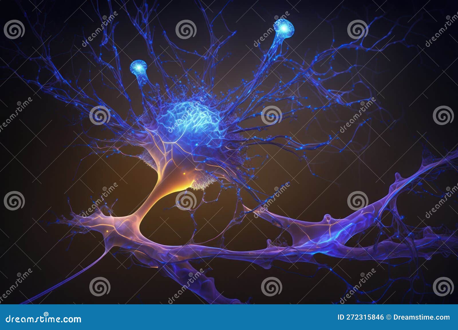 Microscopic Neuron Fractals with Blue Light Particles, Generative AI ...