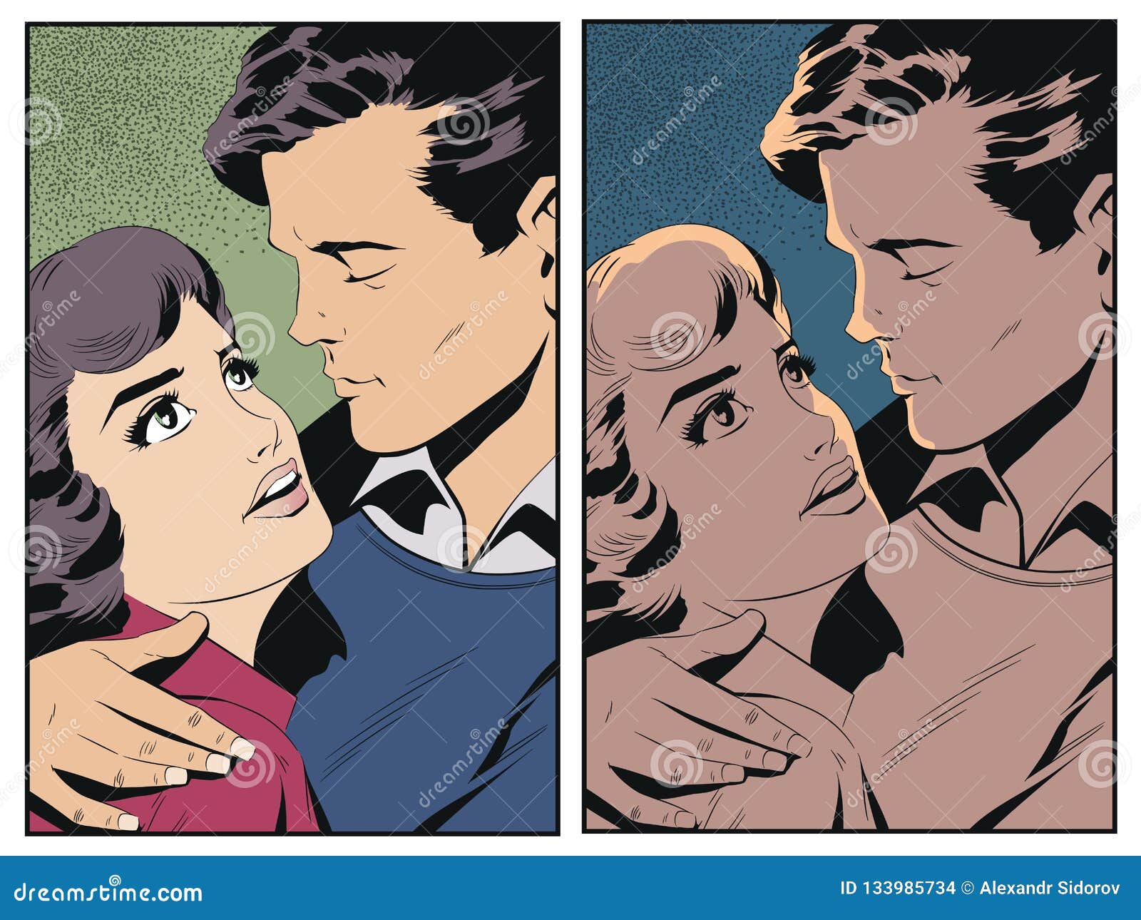 Couple In Love People In Retro Style Pop Art And Vintage Advert Stock