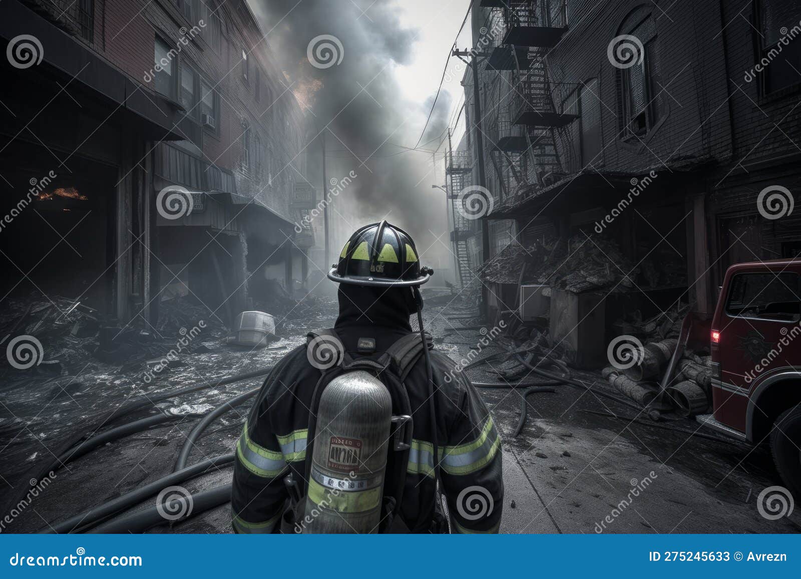 Brave Firefighters Rushing To the Scene, Viewed from Behind, Generative ...