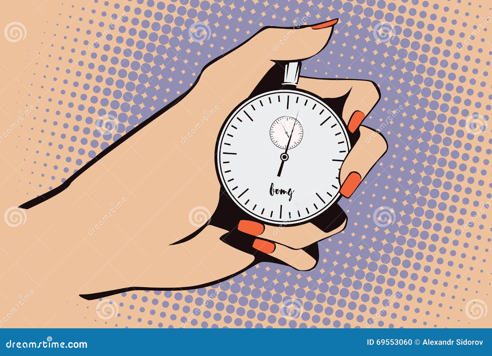 Stock Illustration. Style of Pop Art and Old Comics. Stopwatch in Hand ...