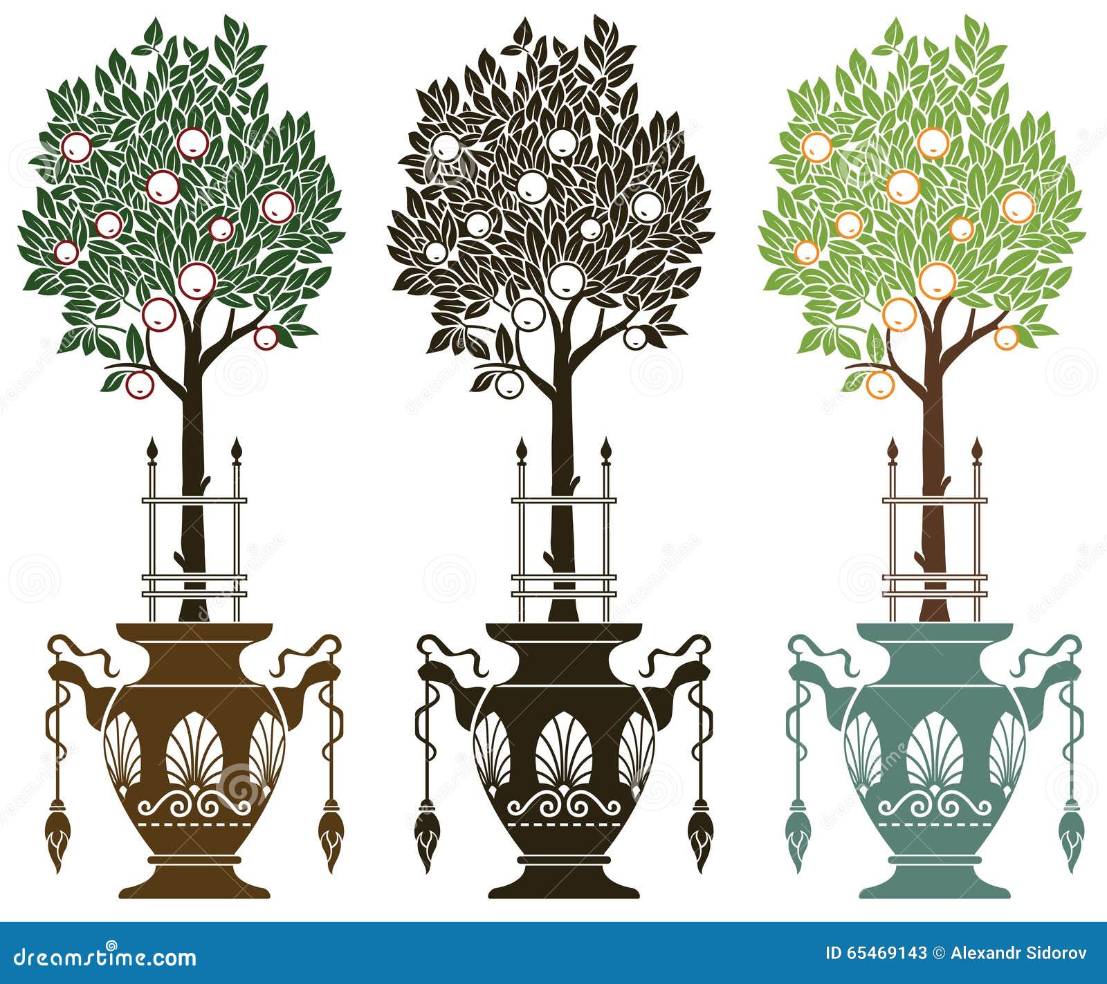 Stock Illustration. Vase with Fruit Trees Stock Vector - Illustration ...