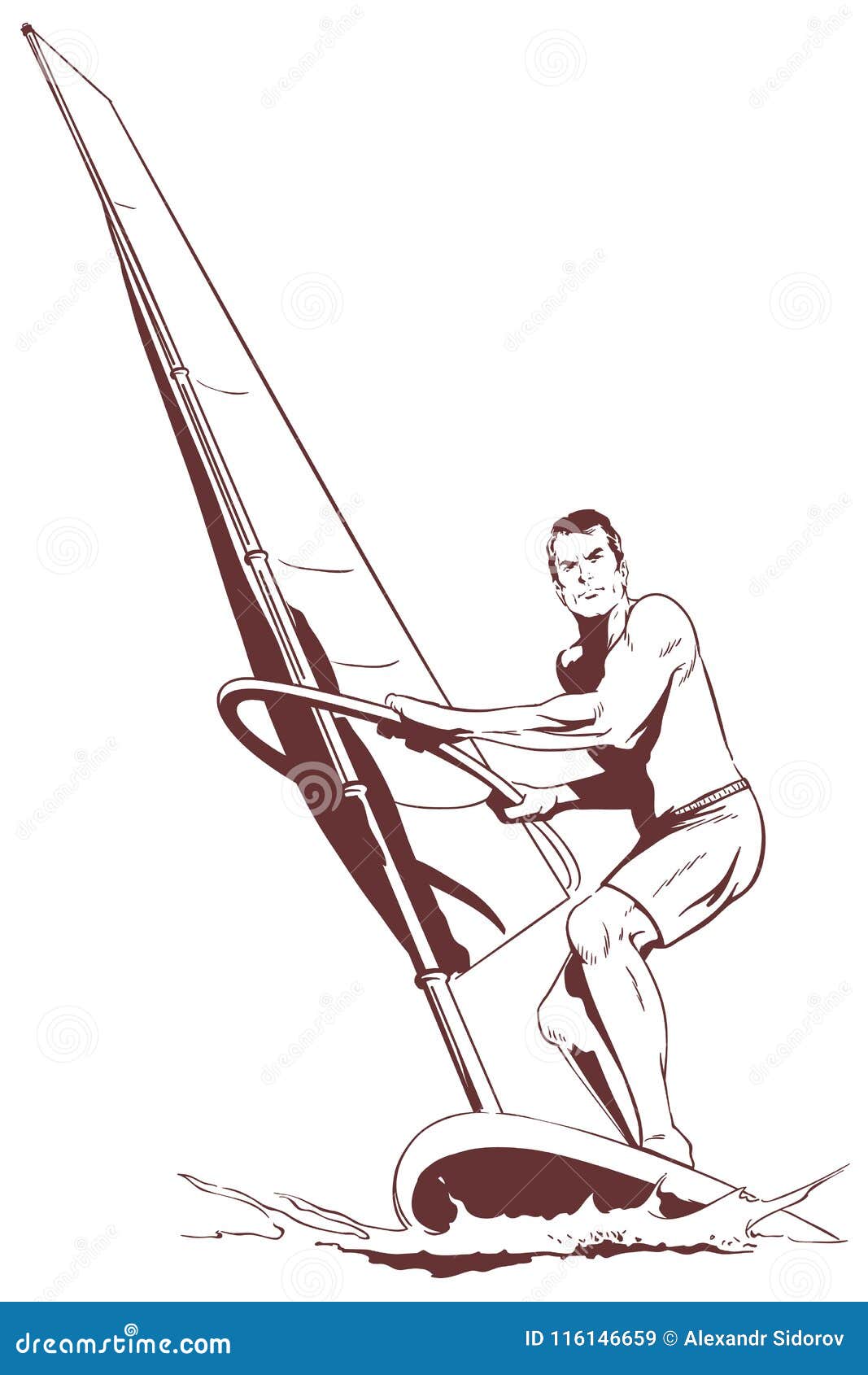 Windsurfer at Sea. Stock Illustration. Stock Vector - Illustration of ...