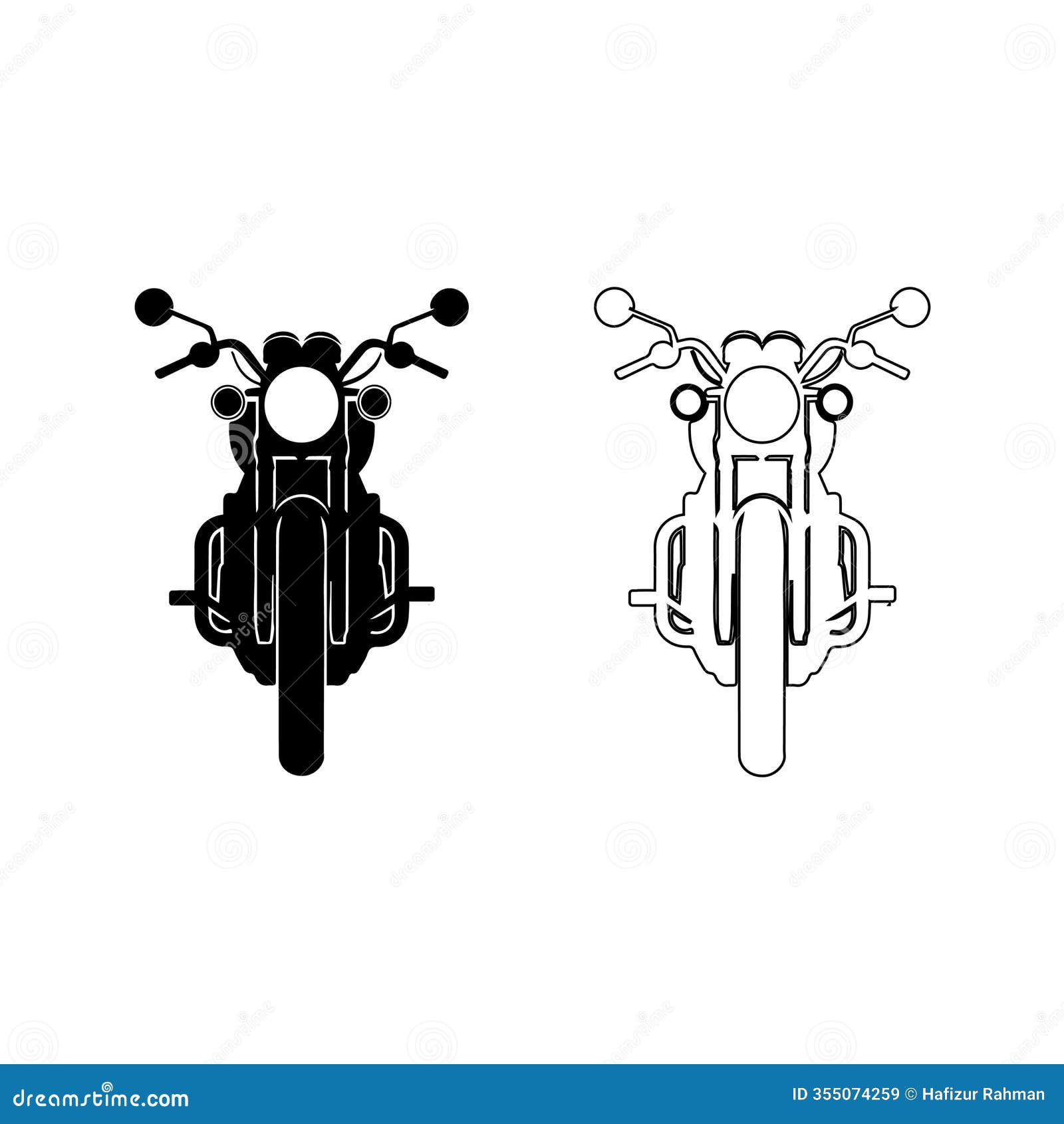 Vector Illustration of a Classic Motorcycle Front View in Black and ...