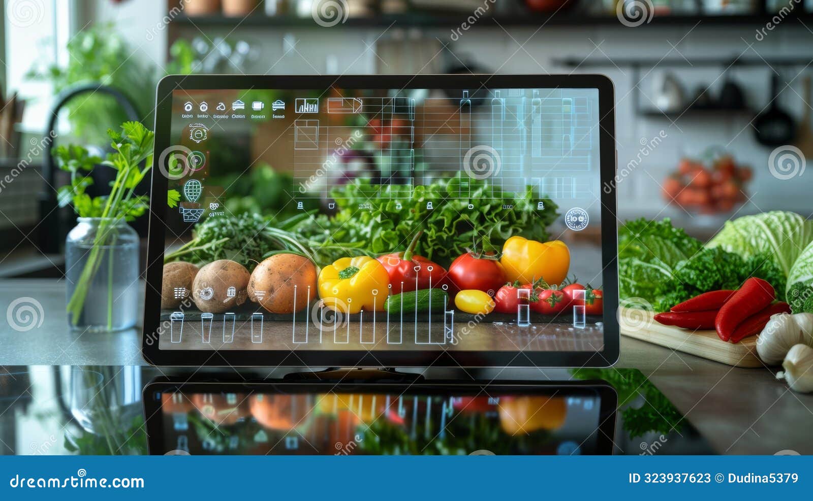Futuristic Digital Tablet Displaying Interactive Food Nutrition ...