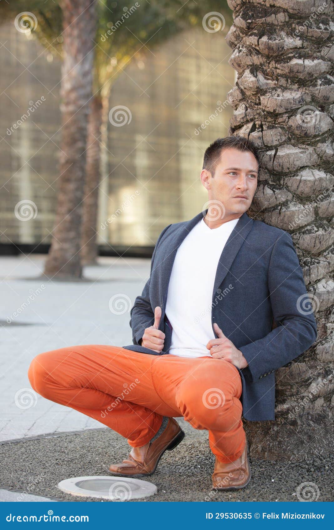 Stock Image of a Man Posing by a Tree Stock Image - Image of american ...