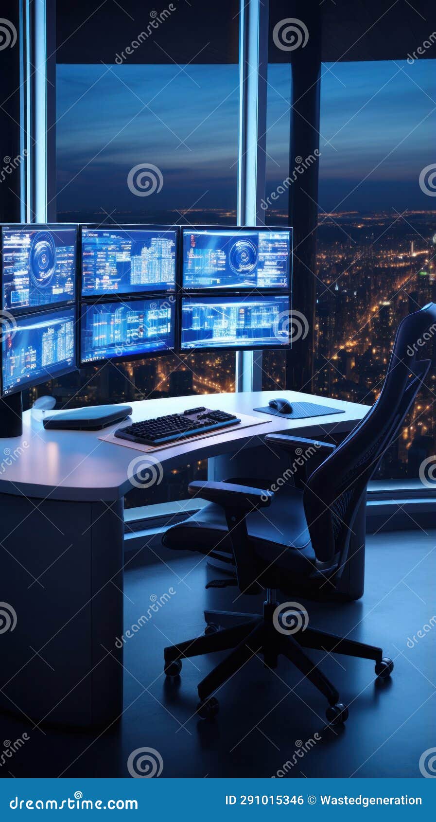 Modern Technology Workstation with Multiple Monitors Stock Illustration ...