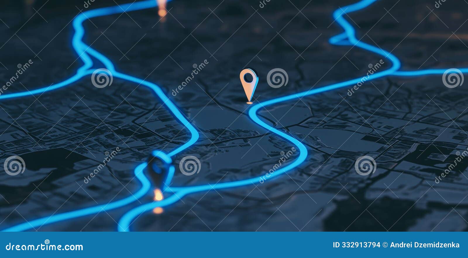 The Stock Image Shows Blue Glowing Locations on a Dark Background with ...