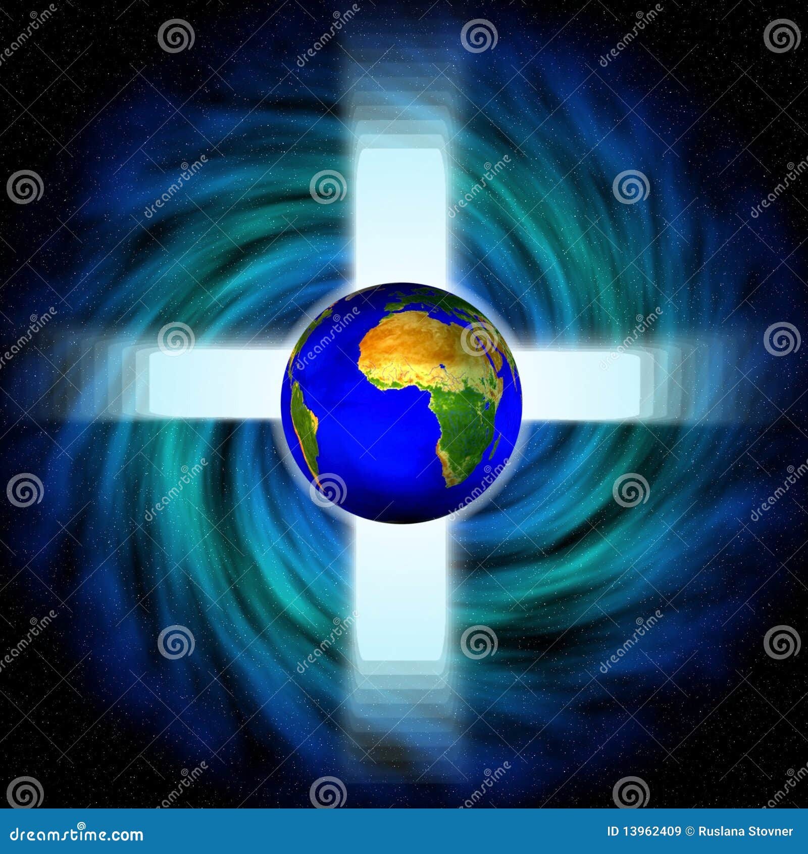 Stock Image of Space Vortex with Cross and Earth Stock Illustration ...