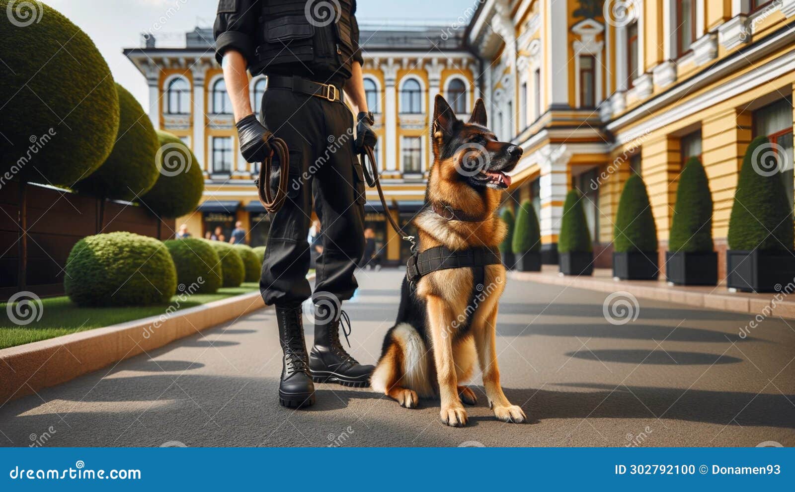 Duty Calls: German Shepherd with Police Handler on Secure Patrol Stock ...