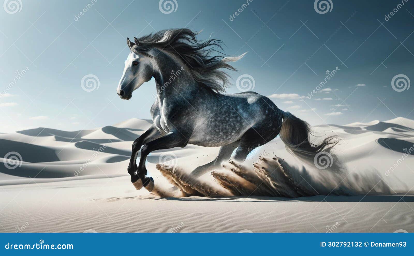 Desert Majesty: Dapple Grey Stallion Galloping in the Sands Stock ...