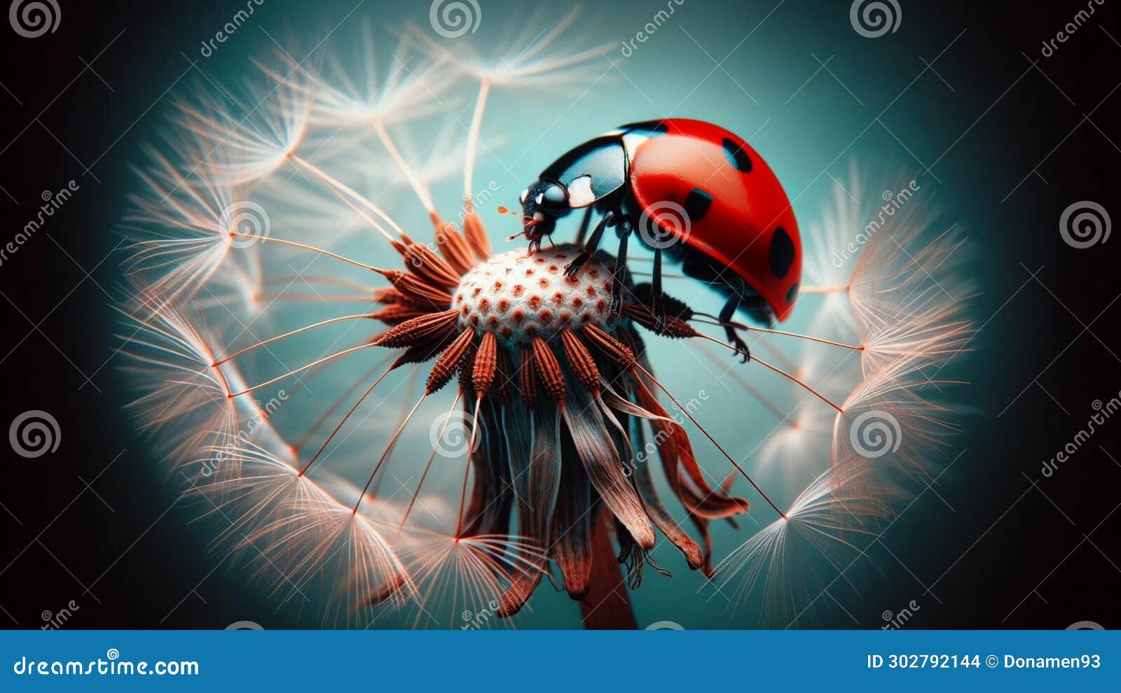 Ethereal Dandelion Dreams: Red Ladybug on a Delicate Seed Head Stock ...