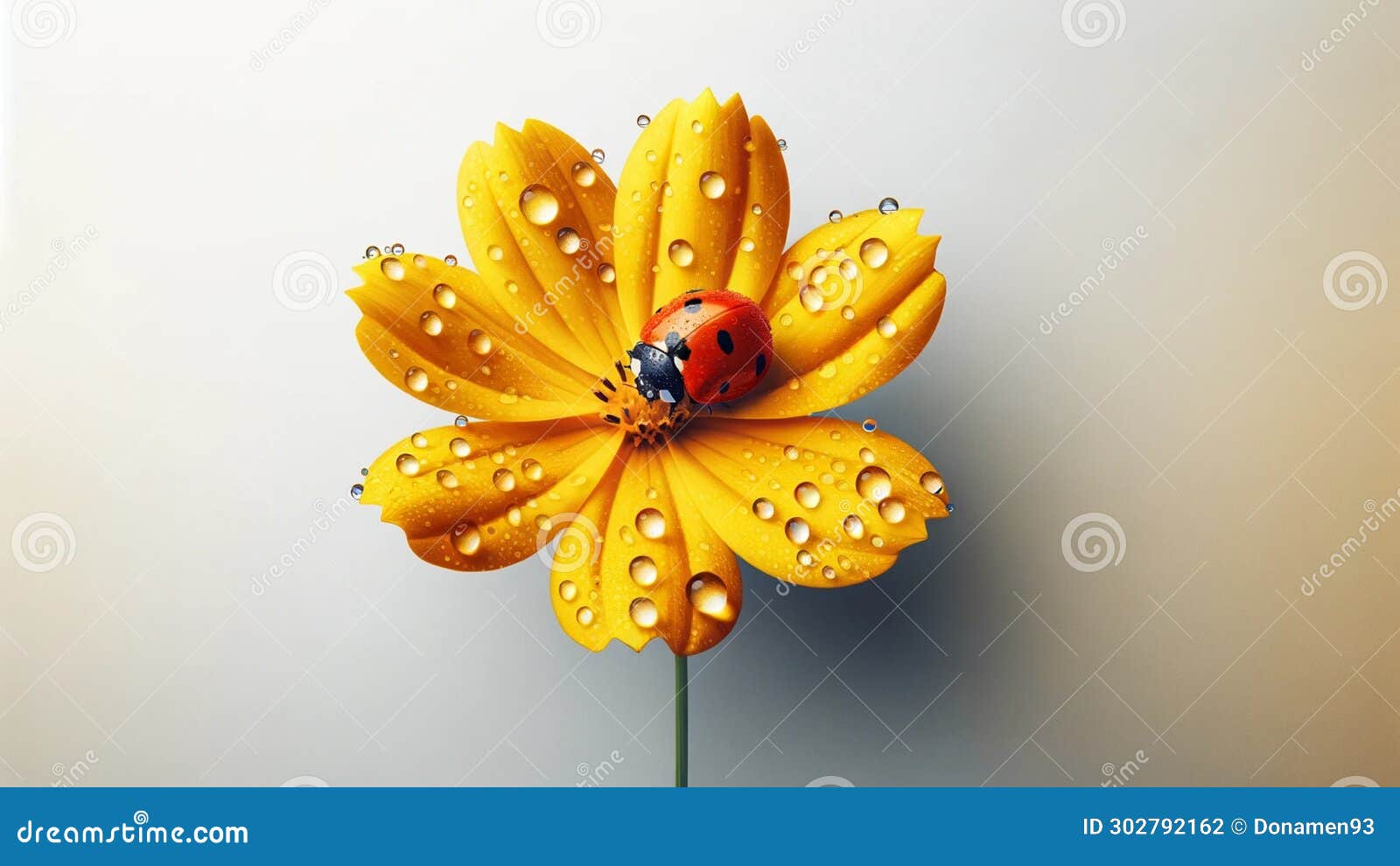 Insect on Petals: Ladybug Exploring a Dewy Yellow Bloom Stock ...