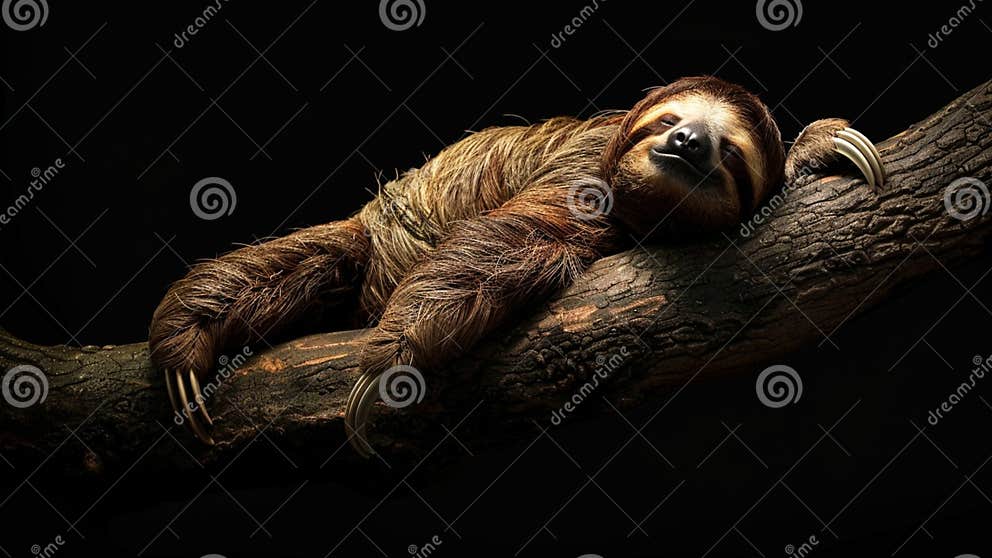 Sloth Sleeping on a Branch in the Rainforest Stock Illustration ...