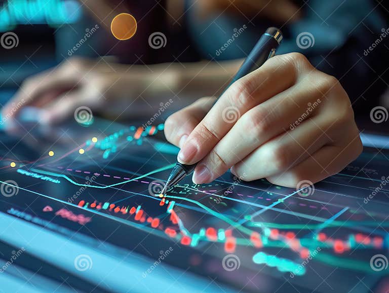 A Stock Market Analyst Annotating a Graph with Future Trend Predictions ...