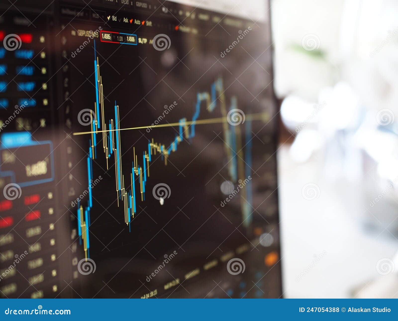 Stock Market Chart on Black Background. Share Drop Down Stock Photo ...