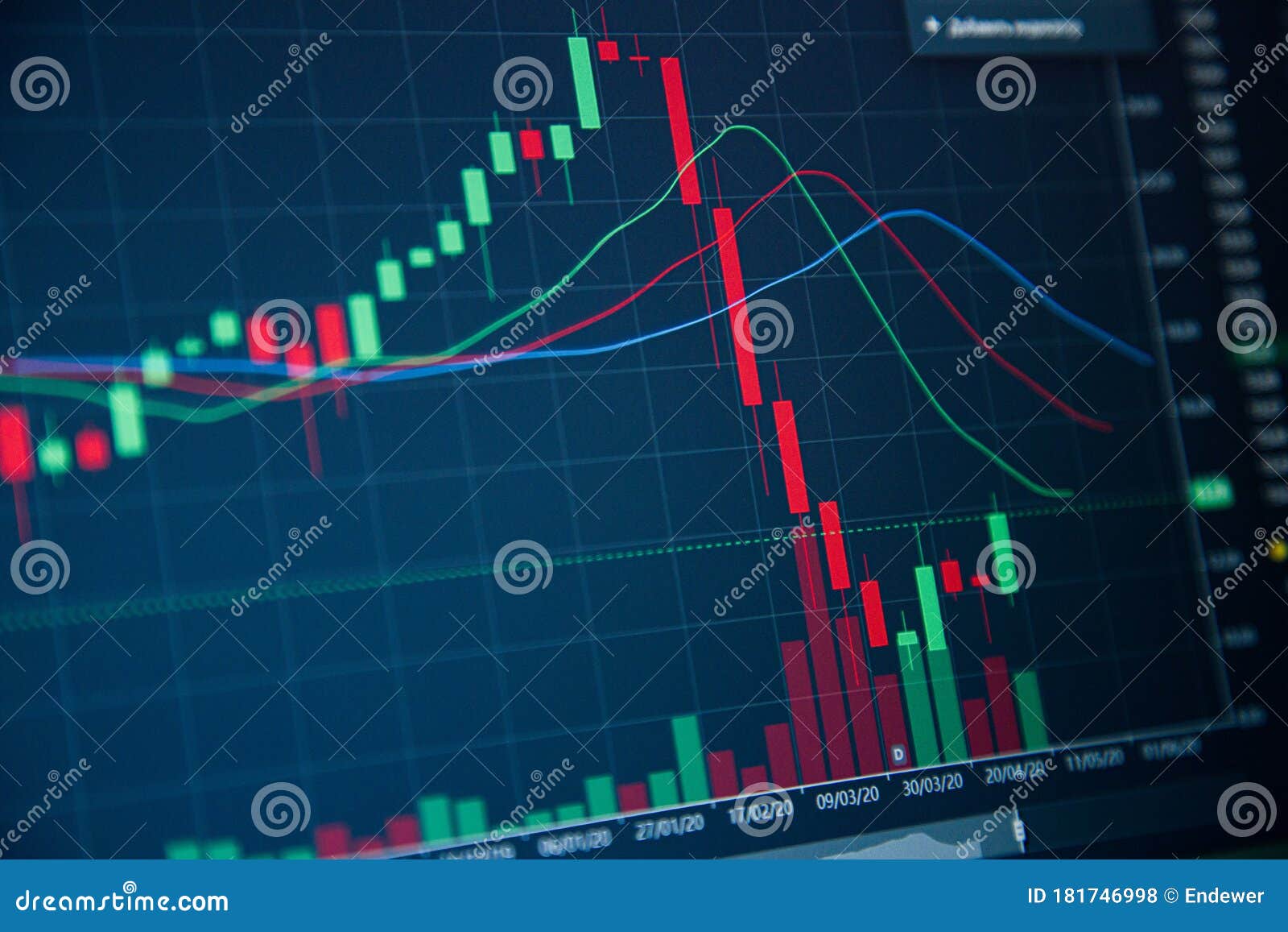 Stock Market Chart on Blue Background. Share Drop Down Stock Photo ...