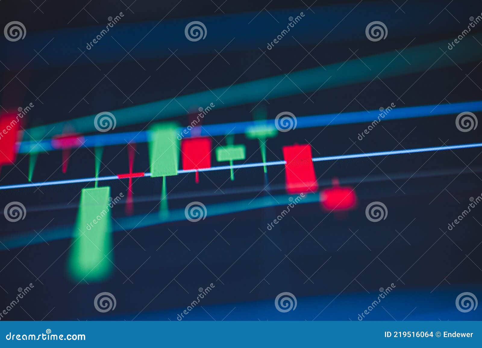 Stock Market Chart on Blue Background. Share Drop Down Stock Photo ...