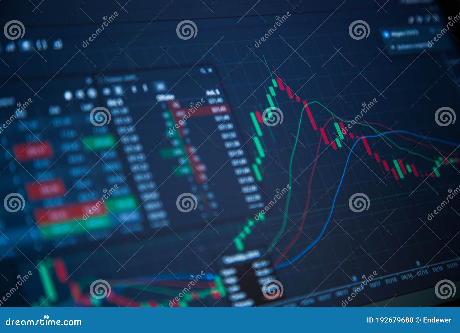 Stock Market Chart on Blue Background. Share Drop Down and Stock Up ...