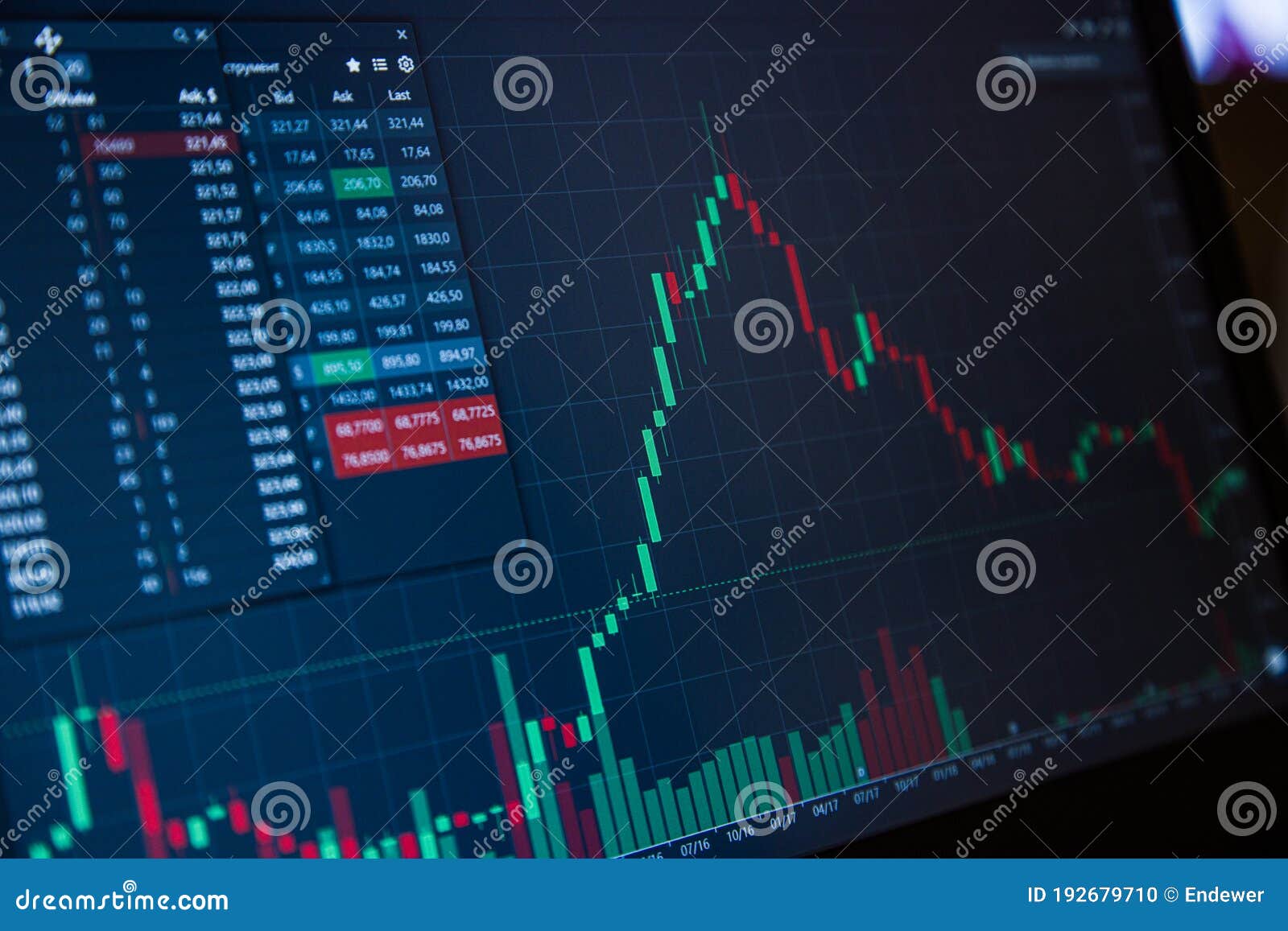 Stock Market Chart on Blue Background. Share Drop Down and Stock Up ...