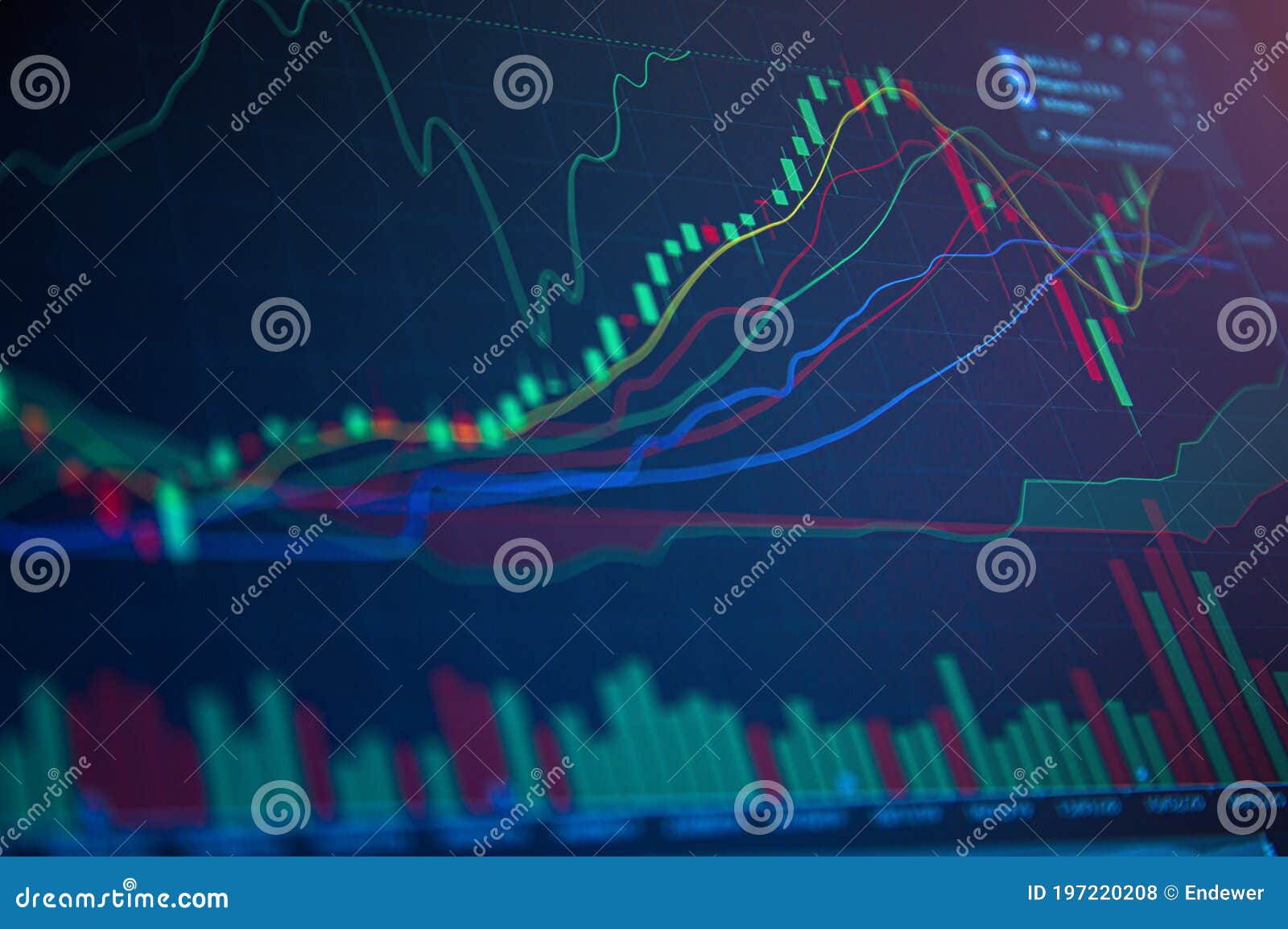 Stock Market Chart on Blue Background. Share Drop Down and Stock Up ...