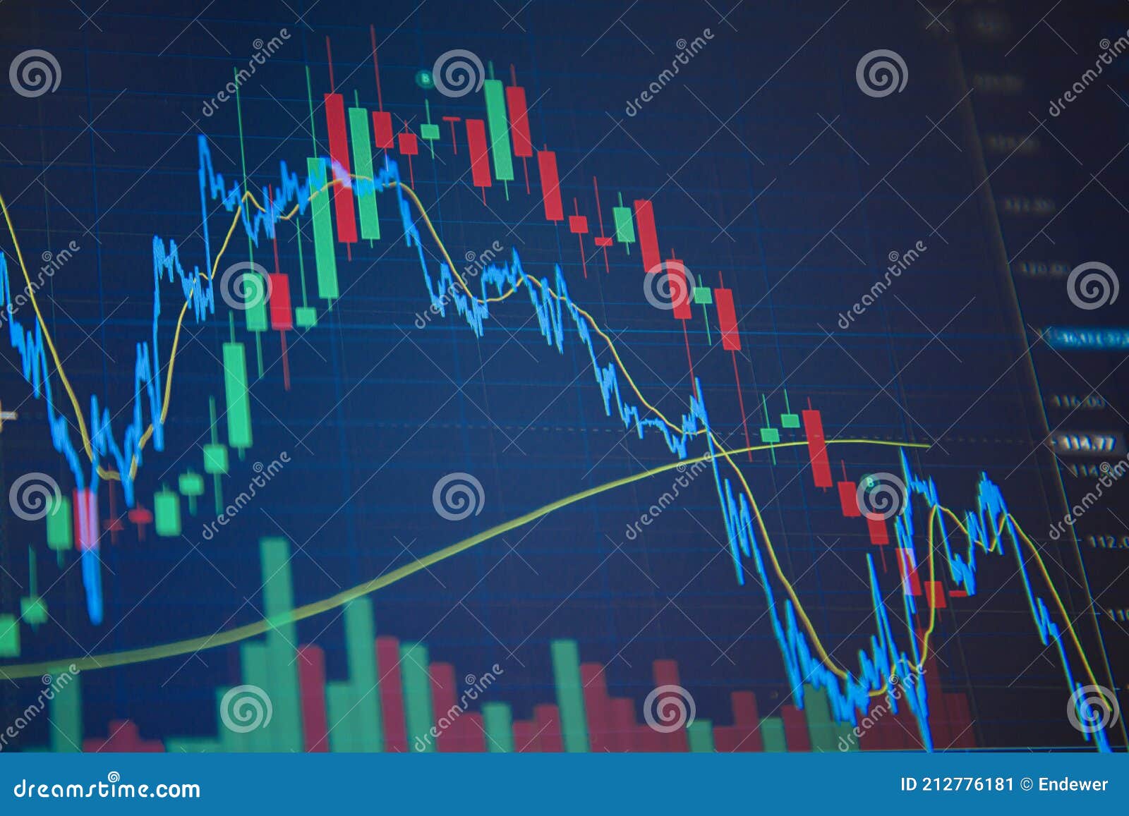 Stock Market Chart on Blue Background. Share Drop Down and Stock Up ...
