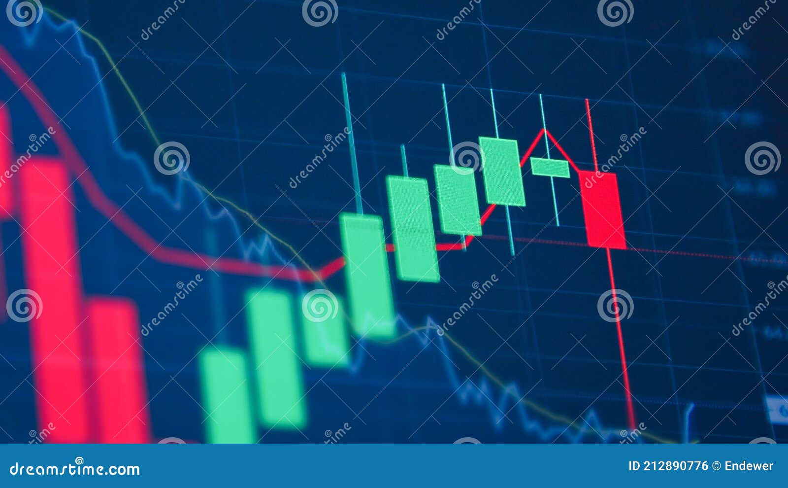 Stock Market Chart on Blue Background. Share Drop Down and Stock Up ...