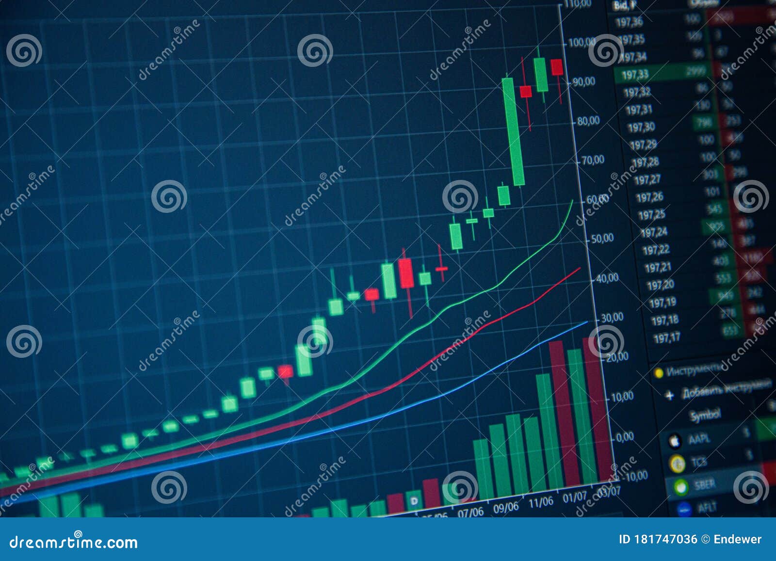 Stock Market Chart on Blue Background, Stock Up Stock Photo - Image of ...