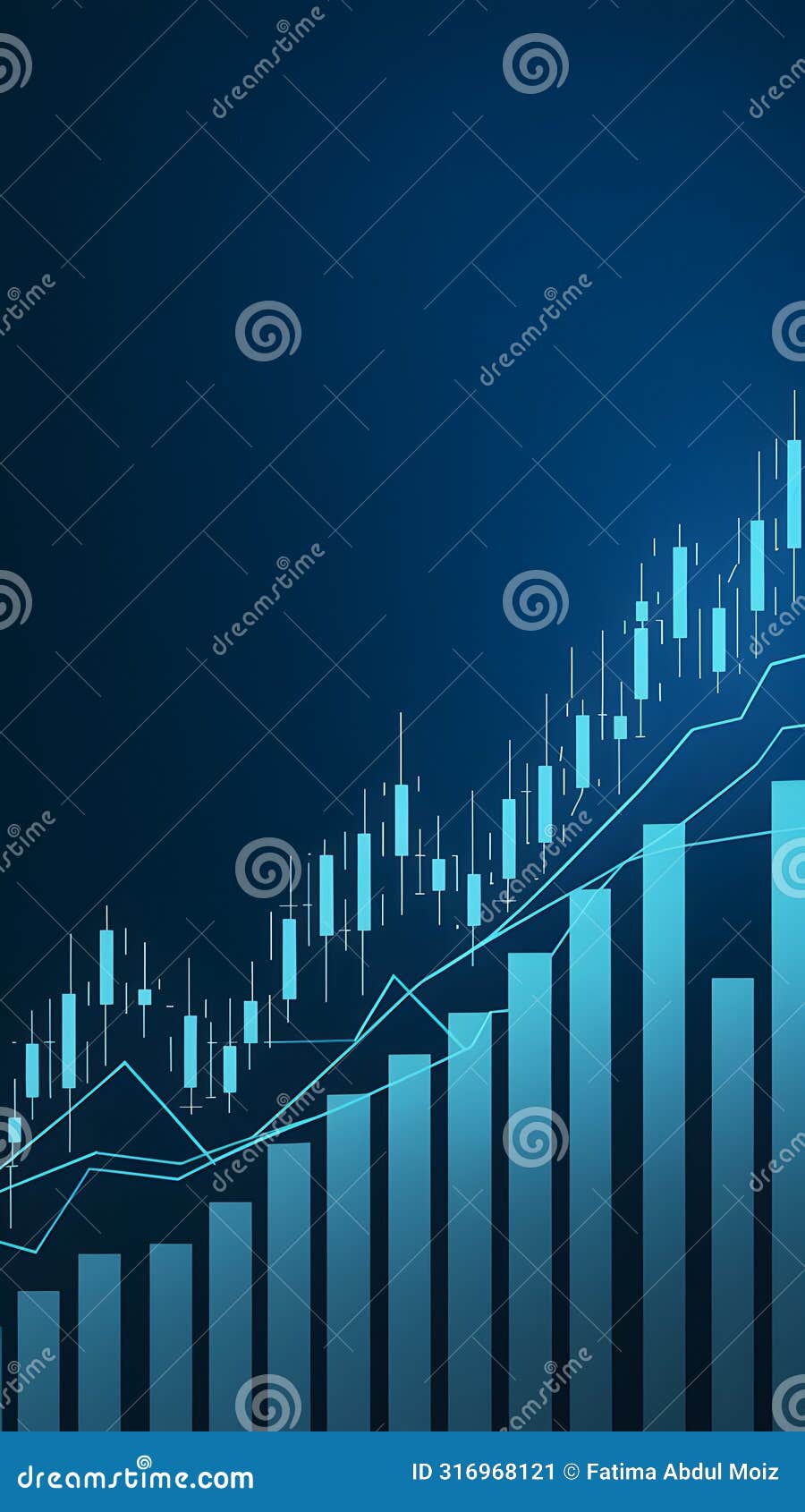 Stock Market Chart with Blue Lines and Candlestick Patterns on Blue ...