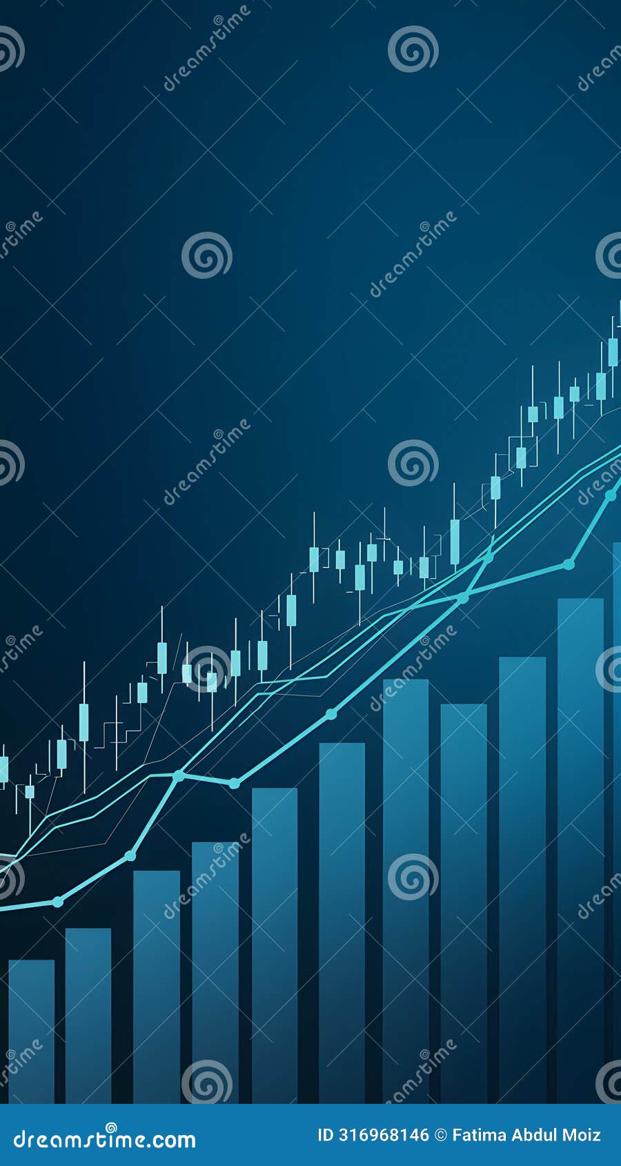 Stock Market Chart with Blue Lines and Candlestick Patterns on Blue ...