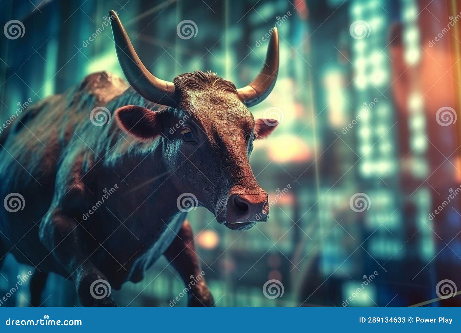Stock Market Chart and Bull. 3d Rendering Toned Image Double Exposure ...