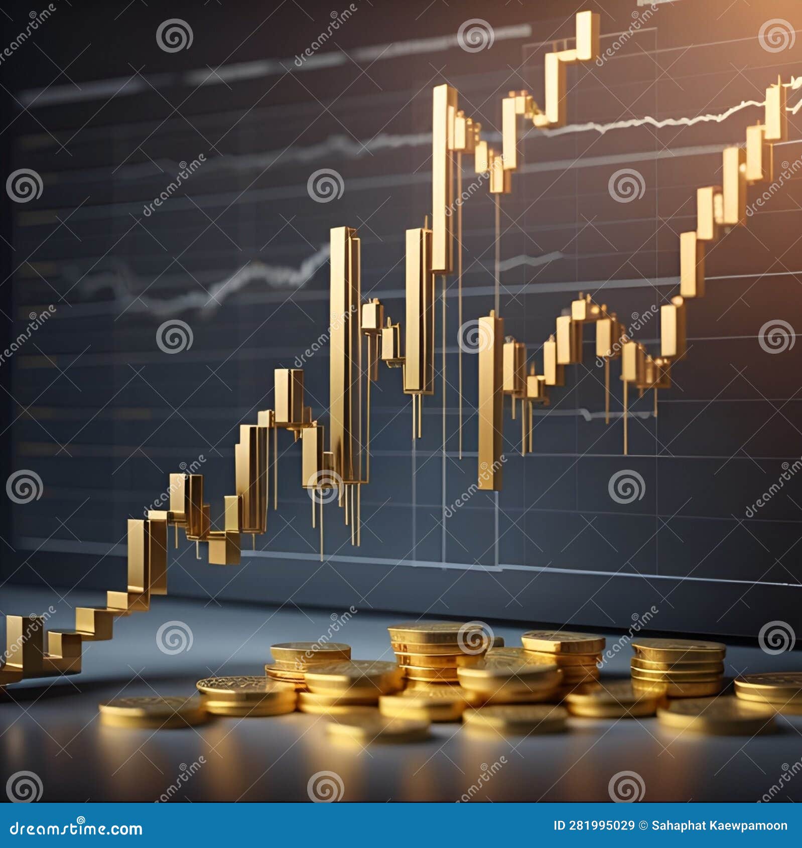 Stock Market Chart and Candlestick Graph. 3D Rendering Stock ...