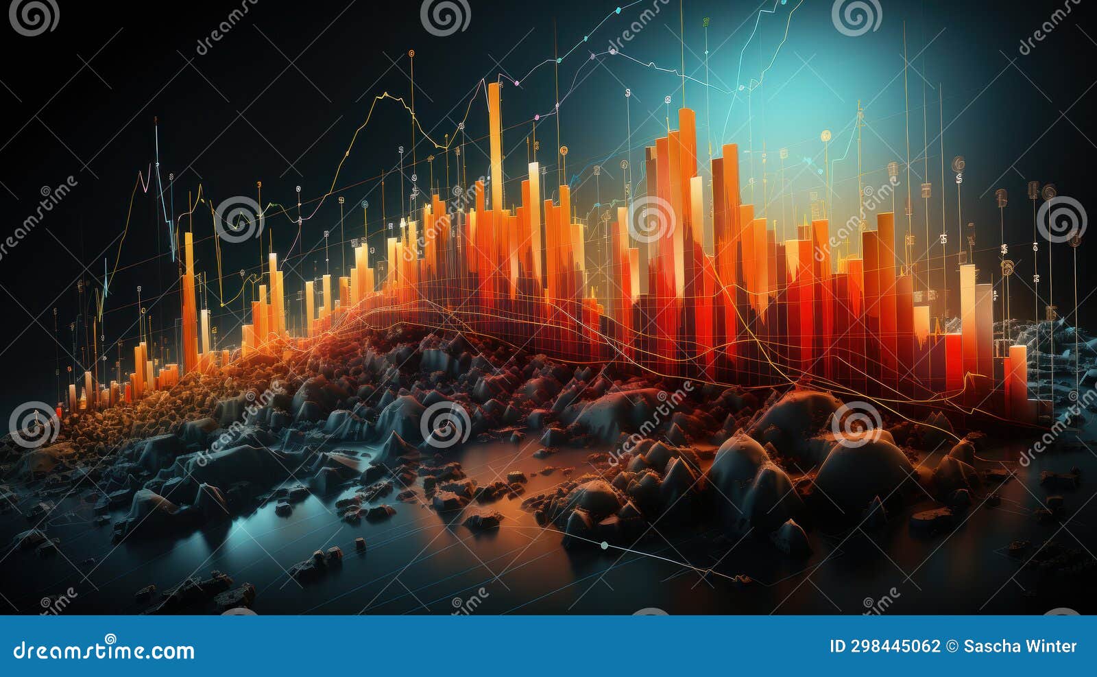 Stock Market Chart, Candlestick Pattern, Orange and Blue Stock Photo ...