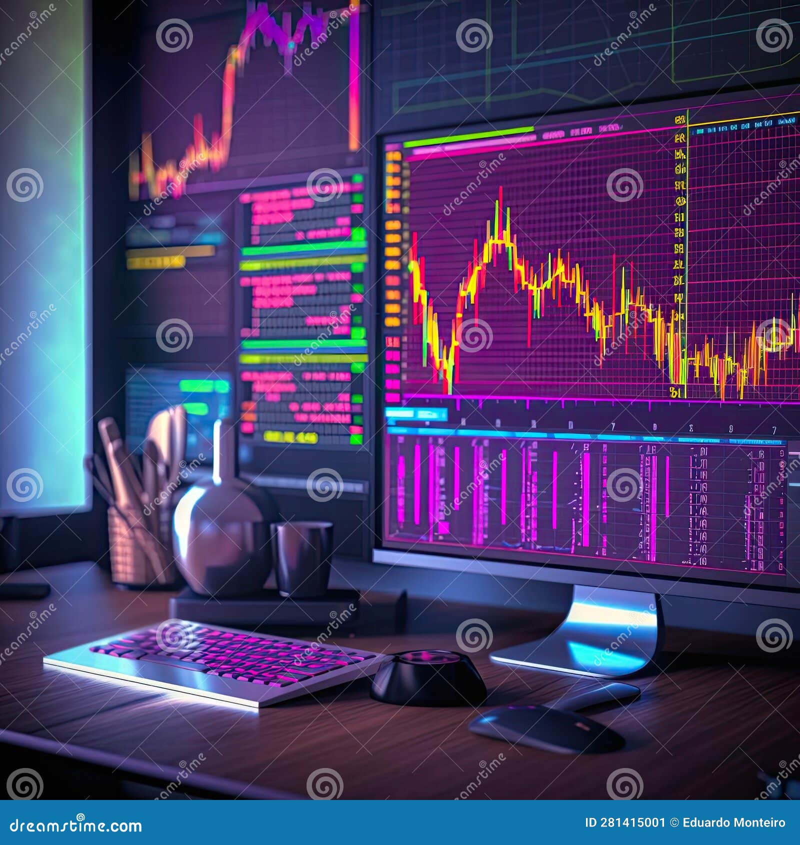 Stock Market Charts on Computer Screens Stock Illustration ...