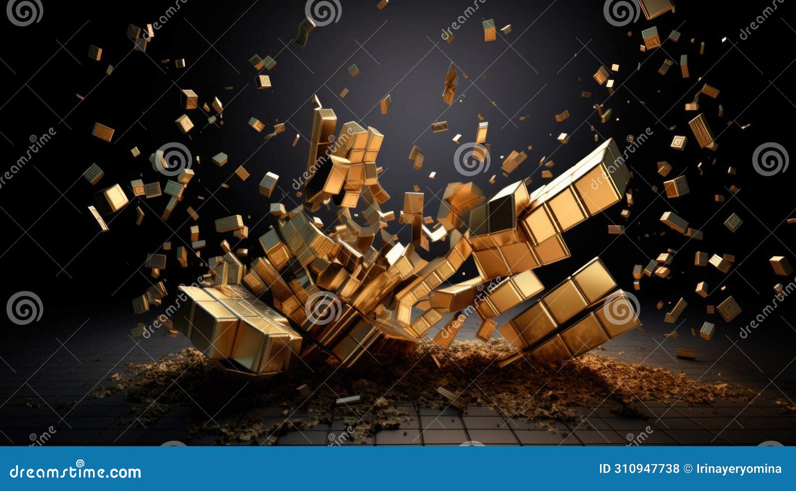 Stock Market Crash Concept with Shattering Cubes. Digital Image Concept ...