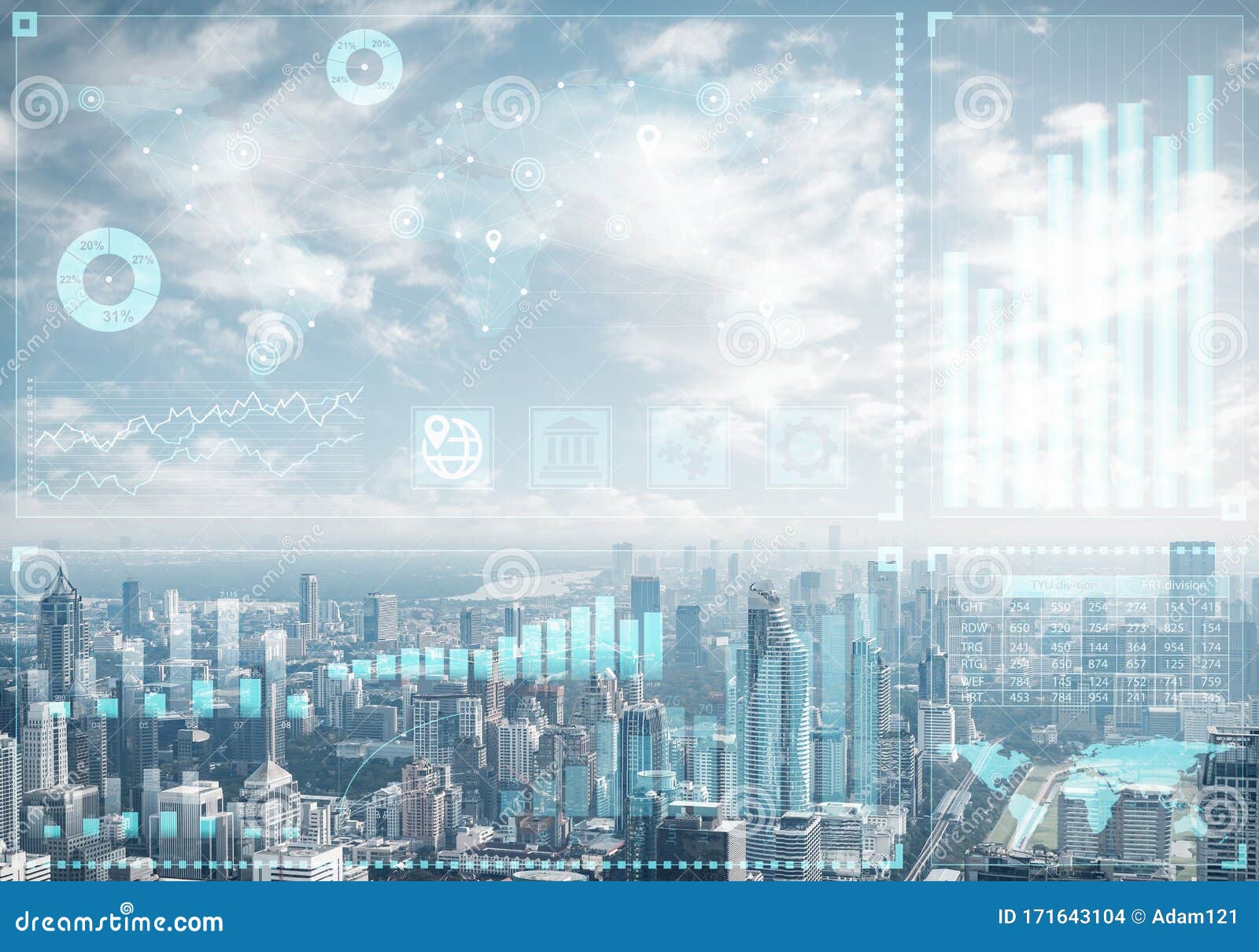 Stock Market Data on Background of Cityscape Stock Photo - Image of ...