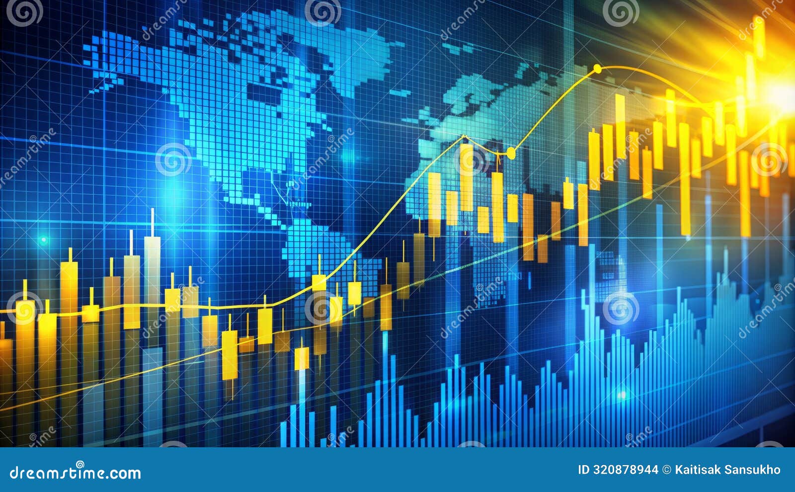 Stock Market Data and Graphs with a World Map in the Background Stock ...