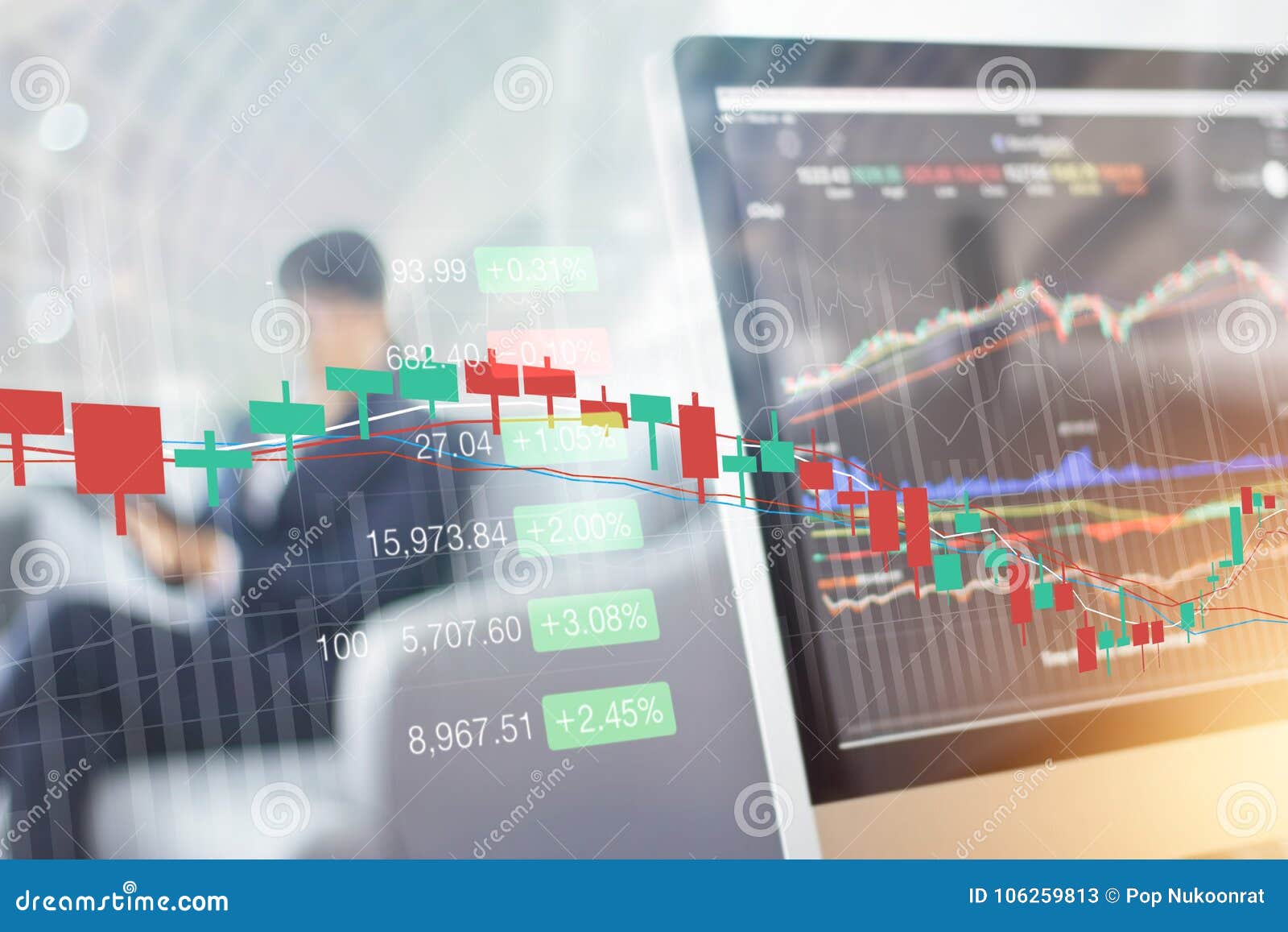 Stock Market Graph on Computer Screen Stock Image - Image of background ...