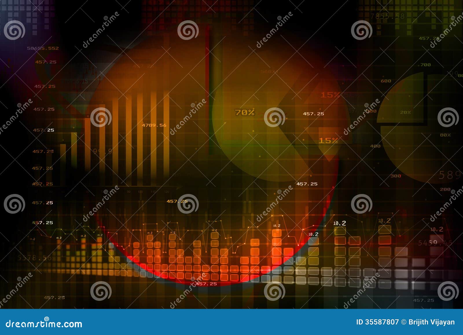 The Stock Market Graph with Pie Chart Stock Illustration - Illustration ...